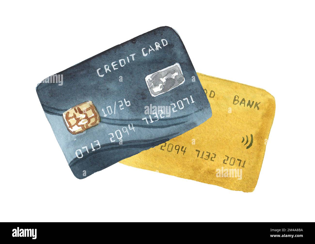 Bank credit cards. Hand drawn watercolor illustration isolated on white ...