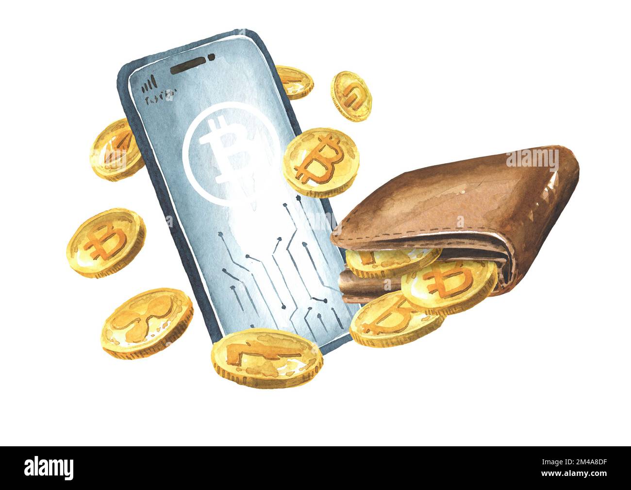 Cryptocurrency concept. Crypto coins and a mobile device, Digital ...