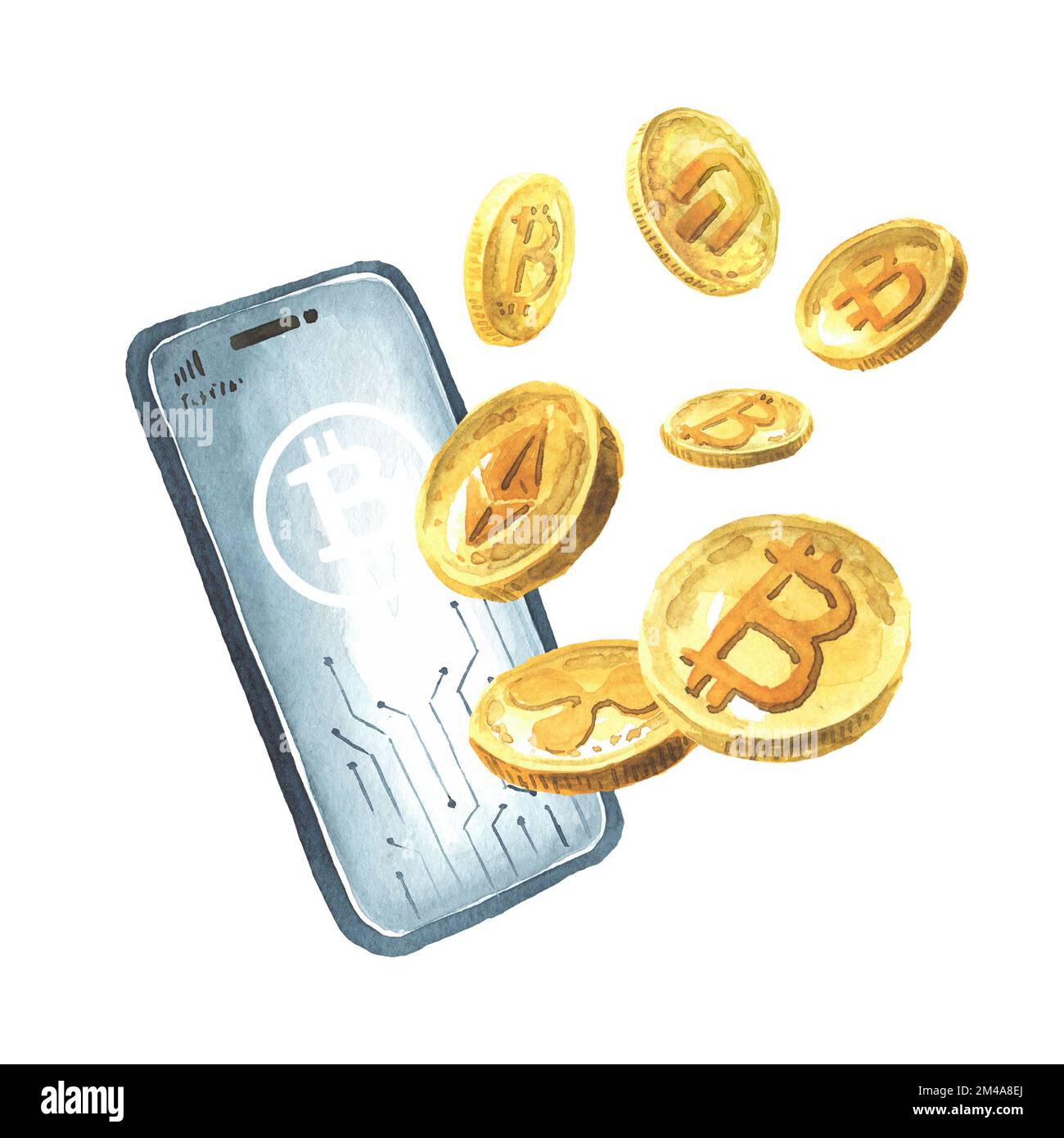 Cryptocurrency concept. Crypto coins and a mobile device. Digital ...