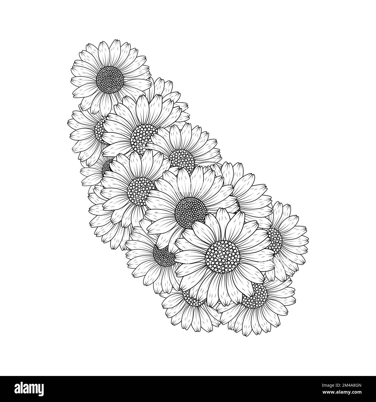 daisy flower drawing coloring page with doodle art design in detailed ...