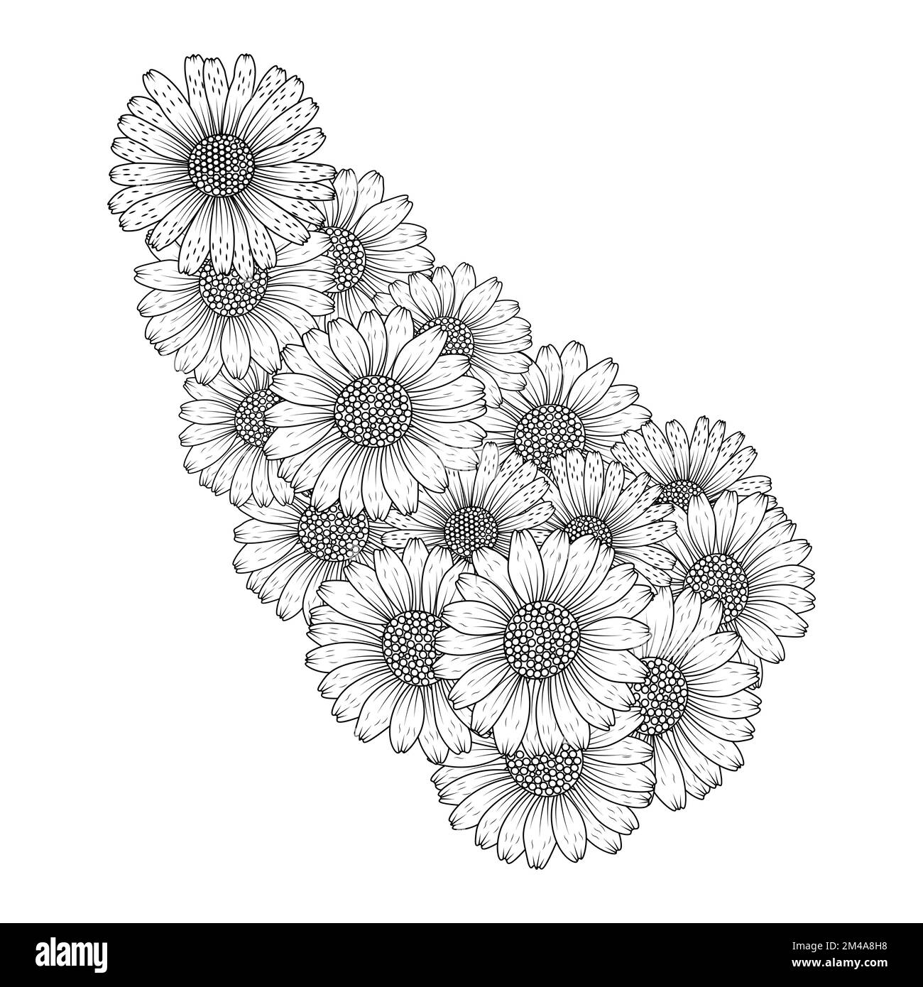 daisy flower drawing coloring page with doodle art design in detailed ...