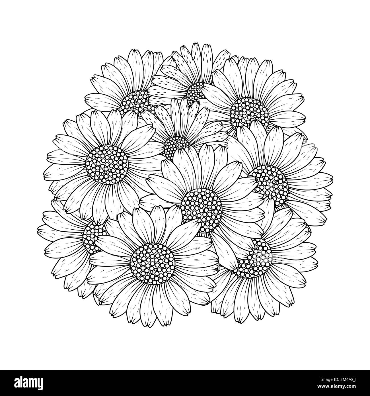 daisy flower drawing coloring page with doodle art design in detailed ...