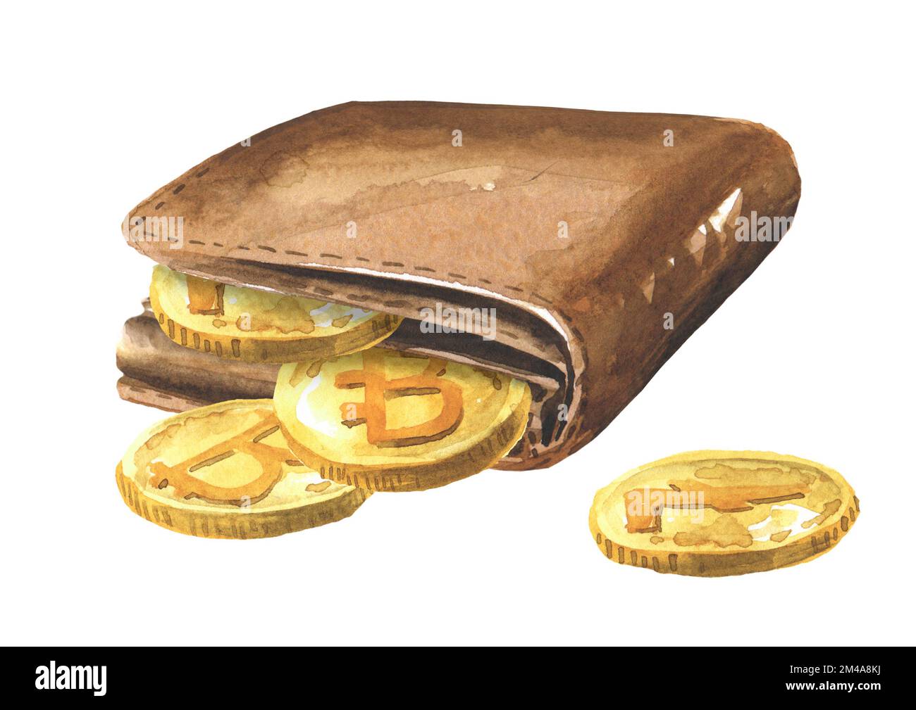 Digital crypto wallet. Hand drawn watercolor illustration isolated on ...