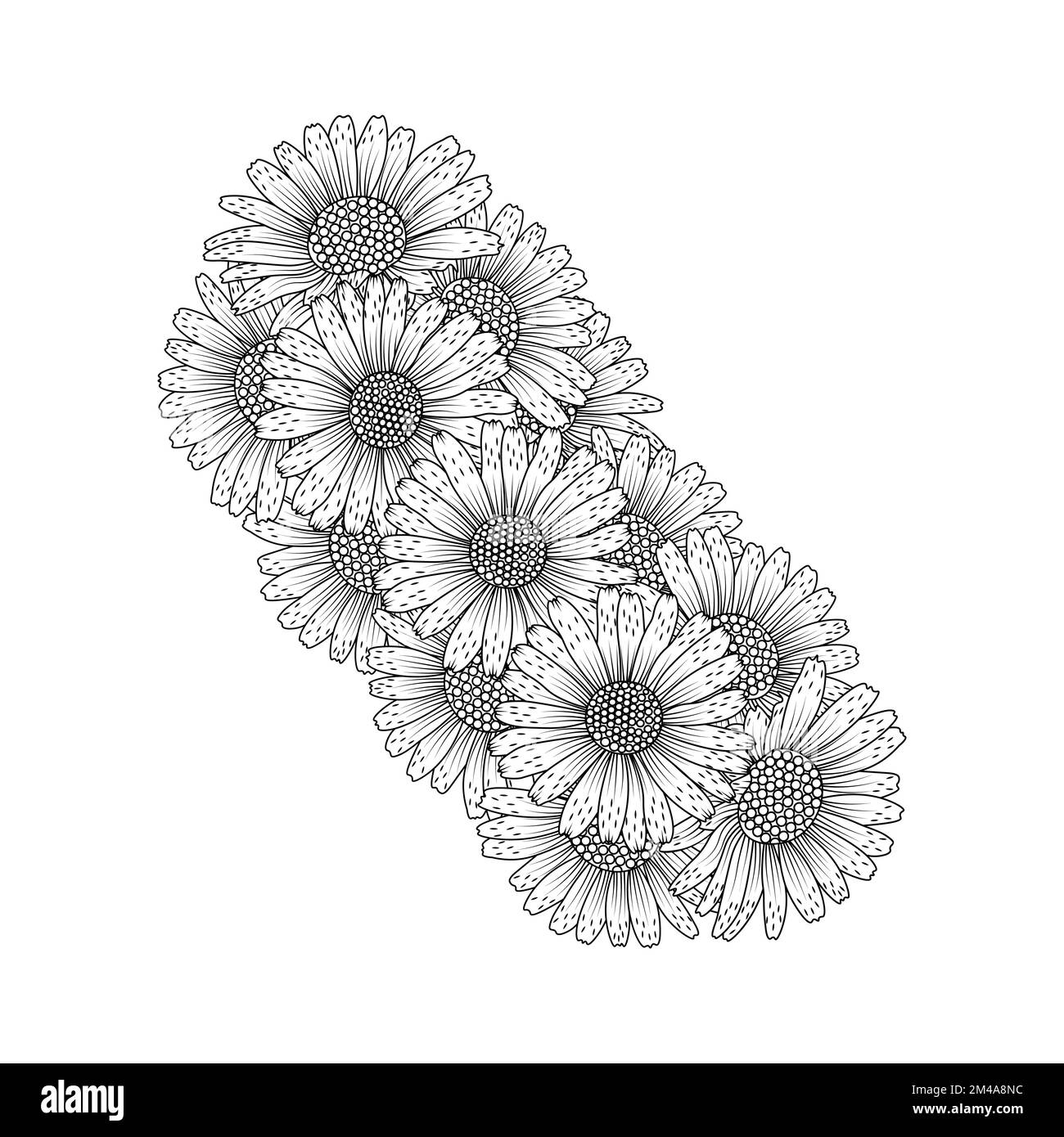 daisy flower drawing coloring page with doodle art design in detailed ...