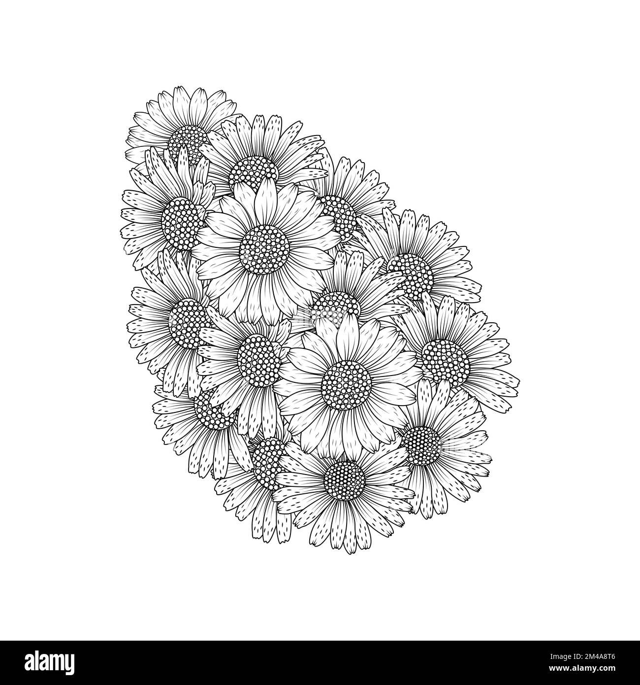 daisy flower drawing coloring page with doodle art design in detailed ...