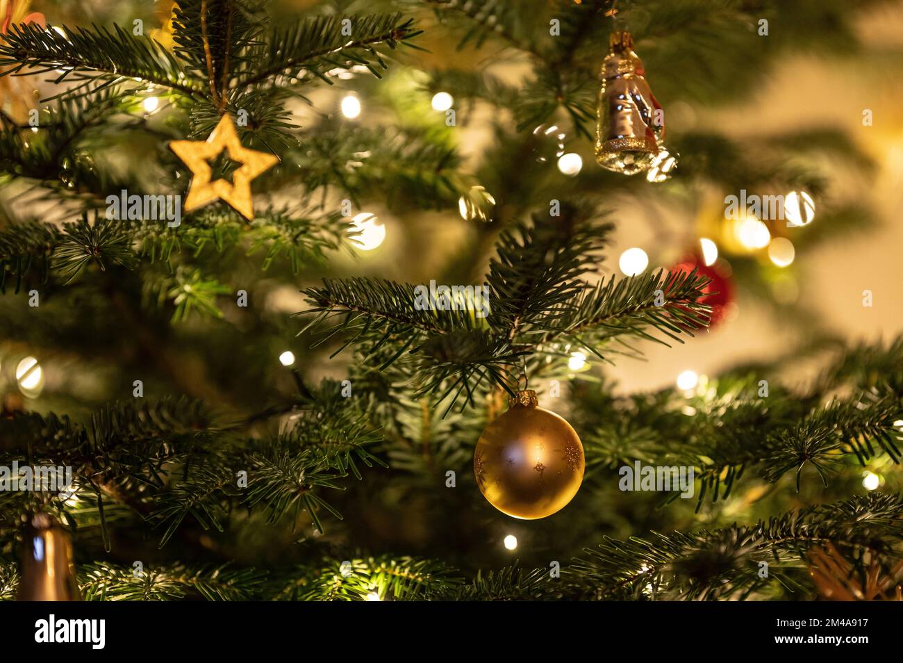 Rottweil, Germany. 19th Dec, 2022. Christmas decorations hanging on a ...