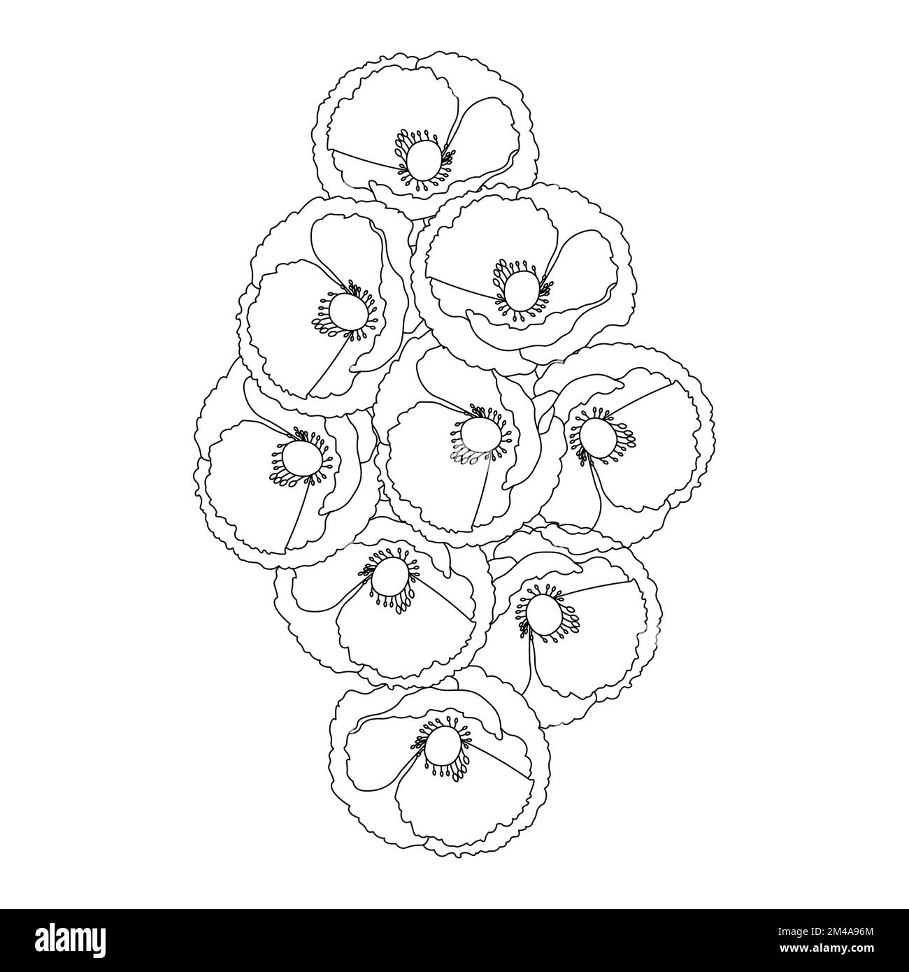 poppy flower doodle art design of coloring page with detailed line art ...