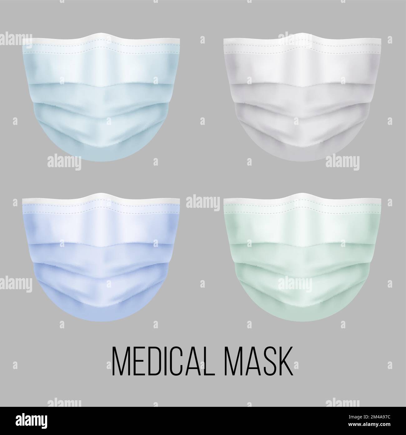 Set of Medical Masks Realistic Illustration. Colored Breathing ...