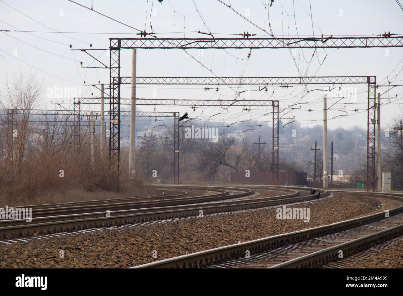 Ukrainian railway on a winter day in the city of Dnieper Stock Photo ...