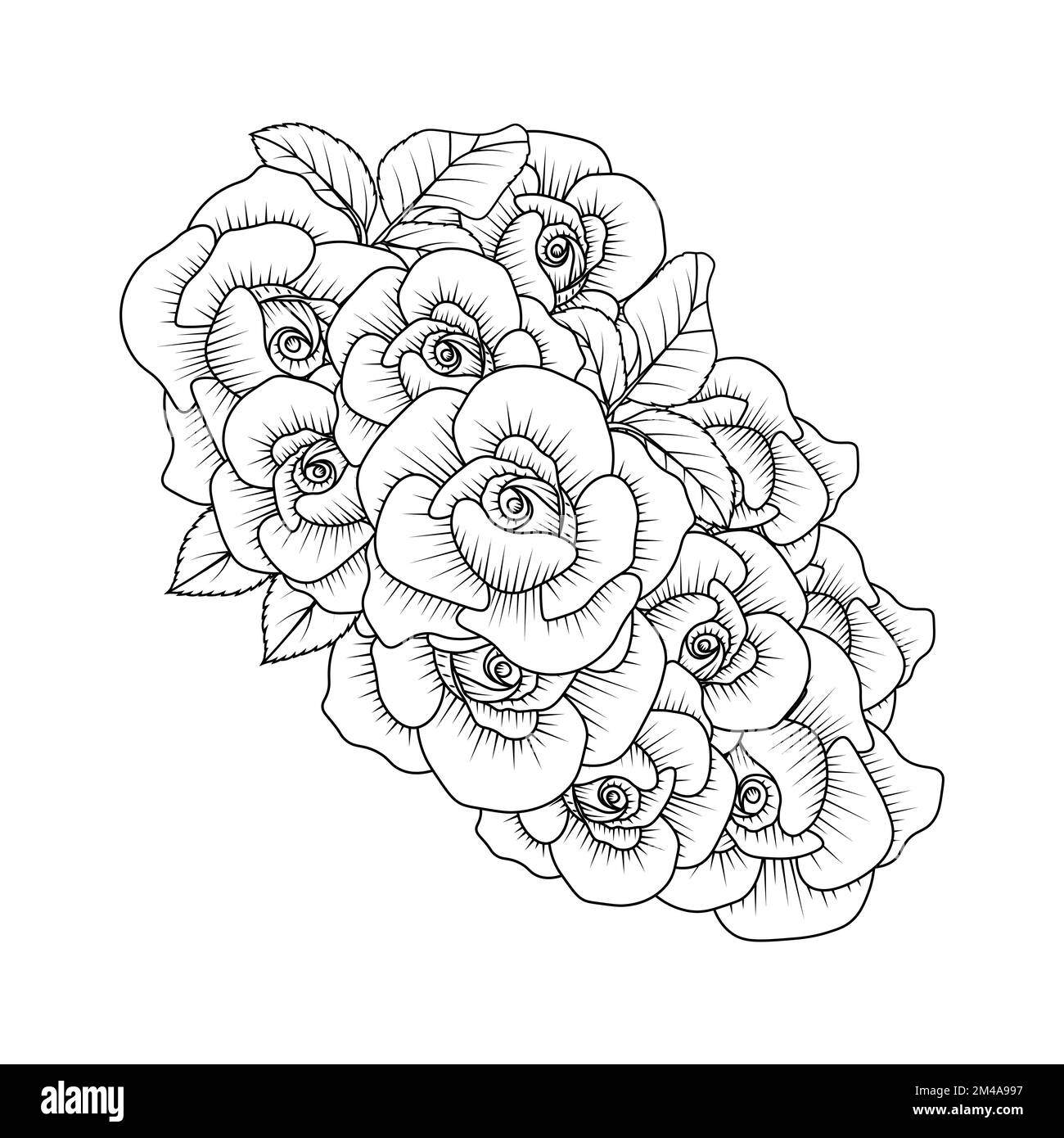 rose flower coloring page dot line art with doodle style adult coloring ...