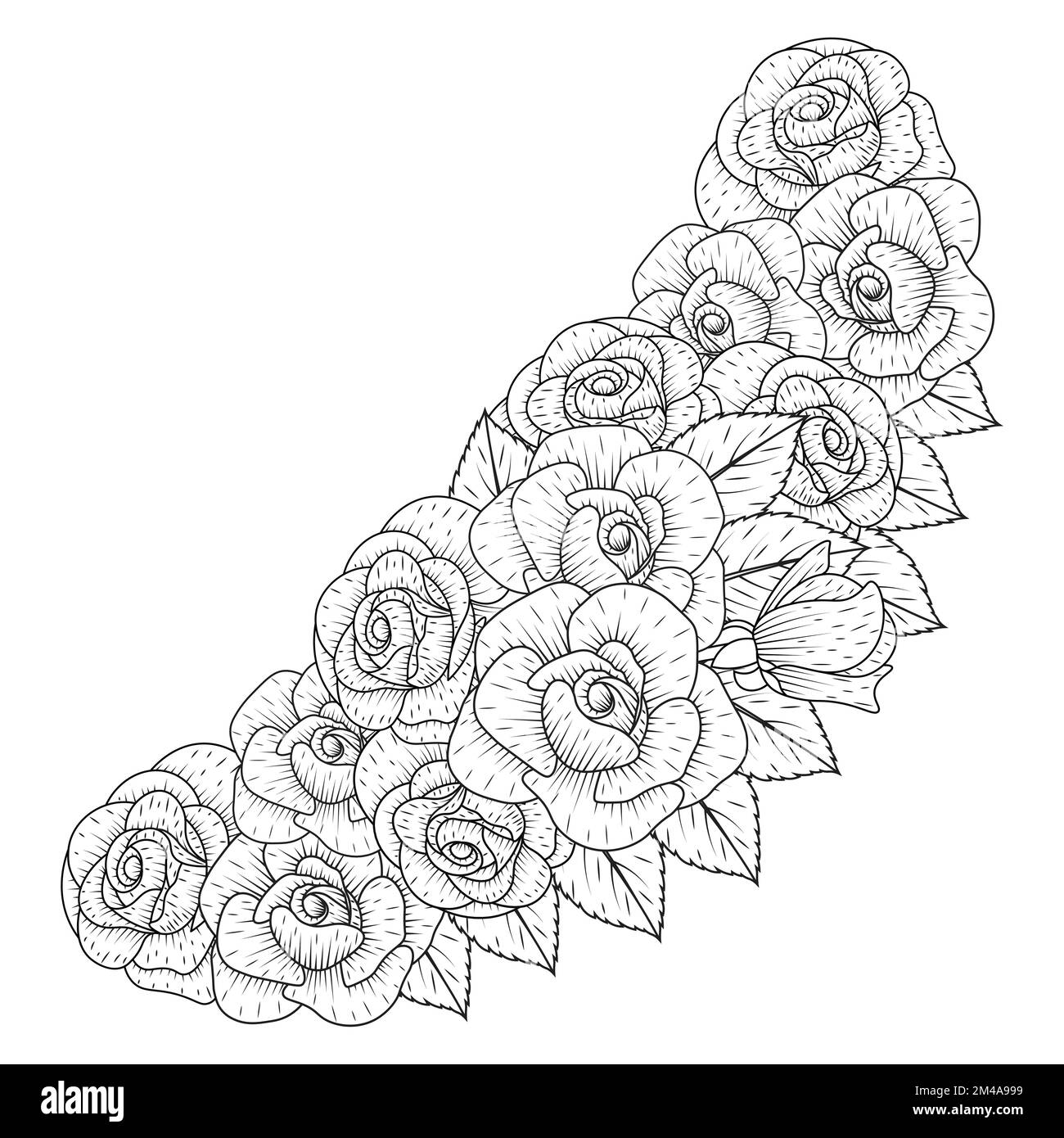 rose flower coloring page dot line art with doodle style adult coloring ...