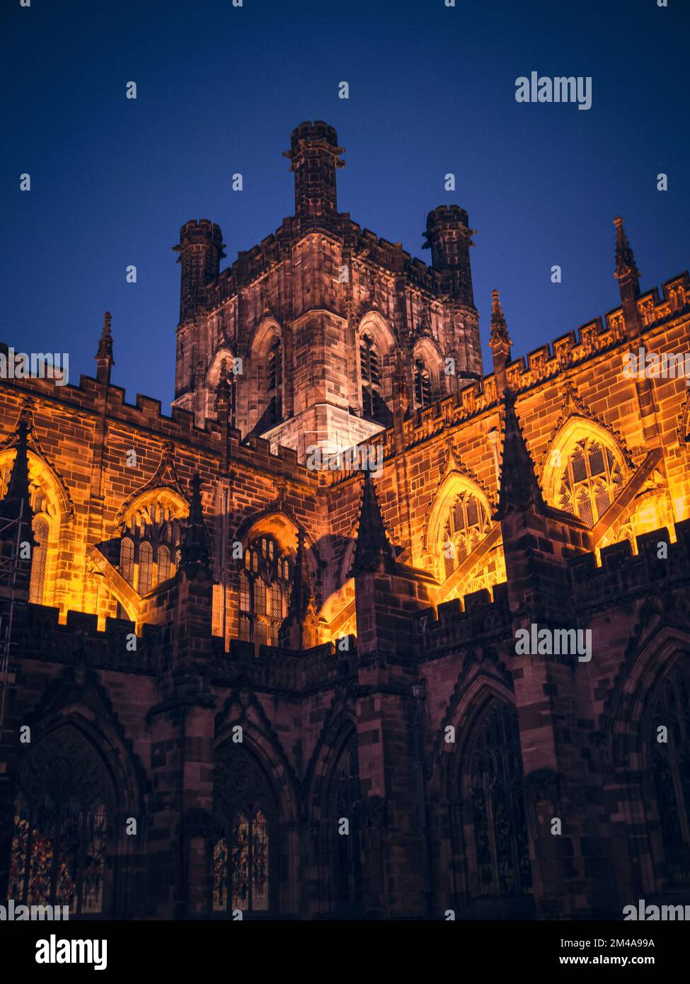 Chester Cathedral at night illuminated Stock Photo - Alamy