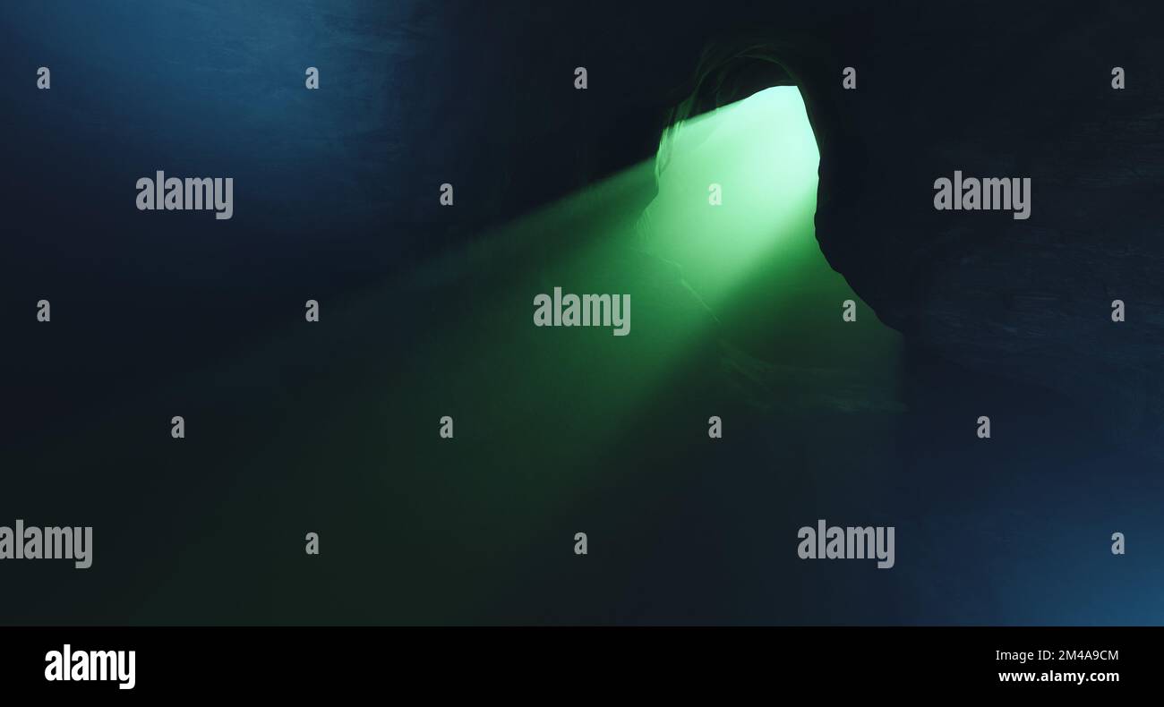 Rugged Landscape Terrain Underwater Dark Scene in cave. Lake or Ocean ...