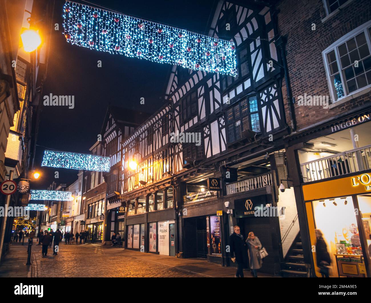 Typical Chester streets at Christmas Stock Photo - Alamy