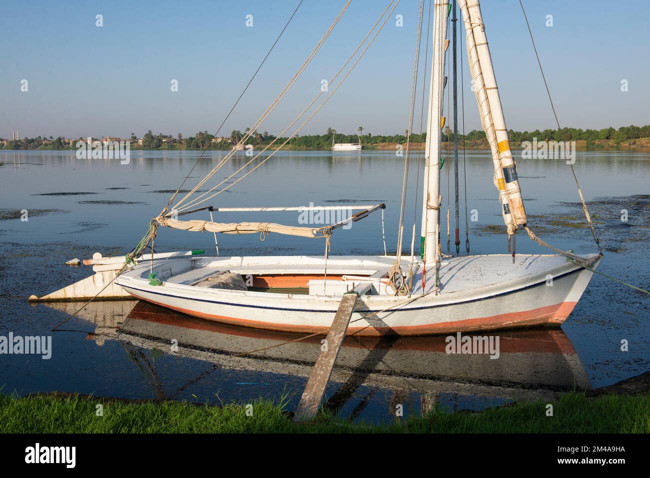 Traditional Egyptian felluca river sailing boats moored on the Nile ...