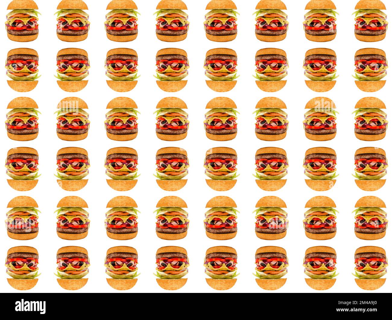 burger fast food on plates on white background texture, pattern Stock ...