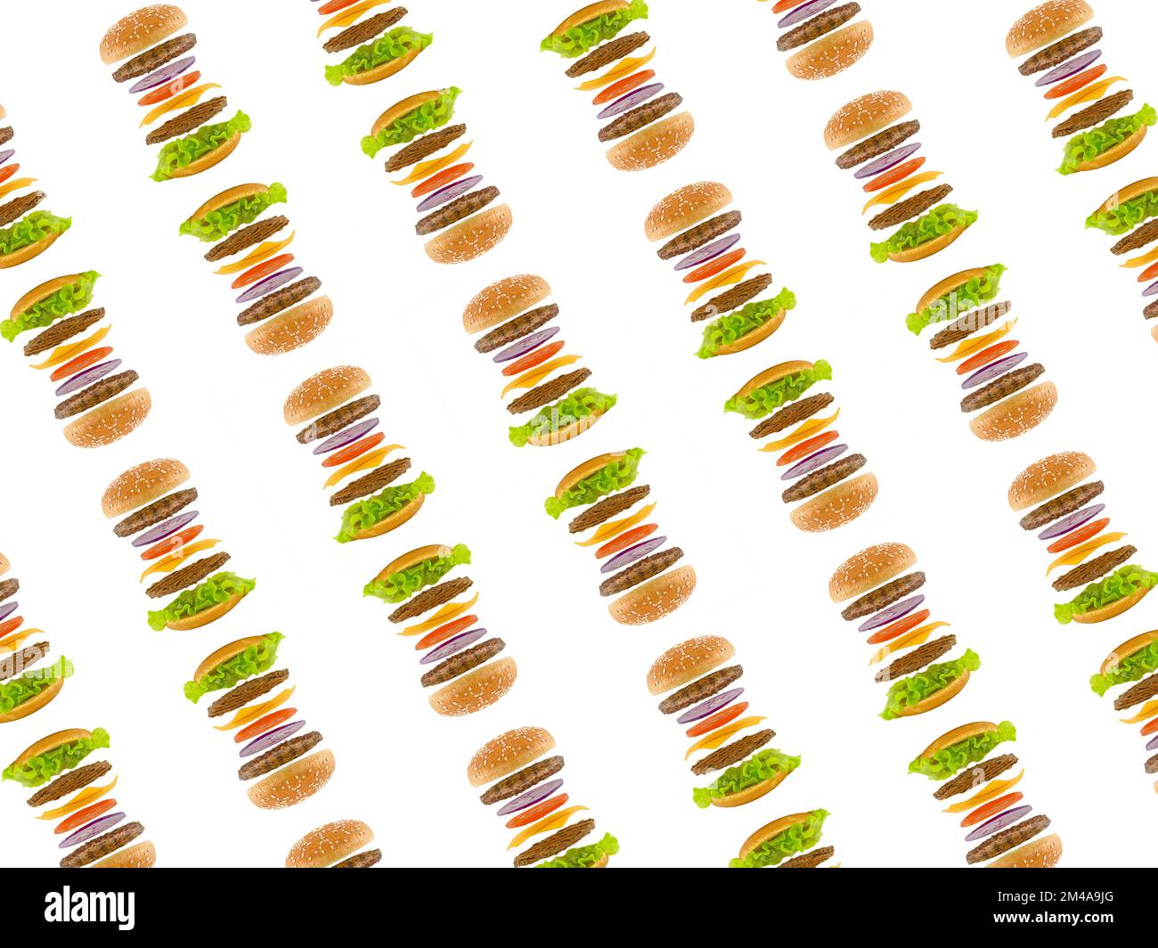 burger fast food on plates on white background texture, pattern Stock ...