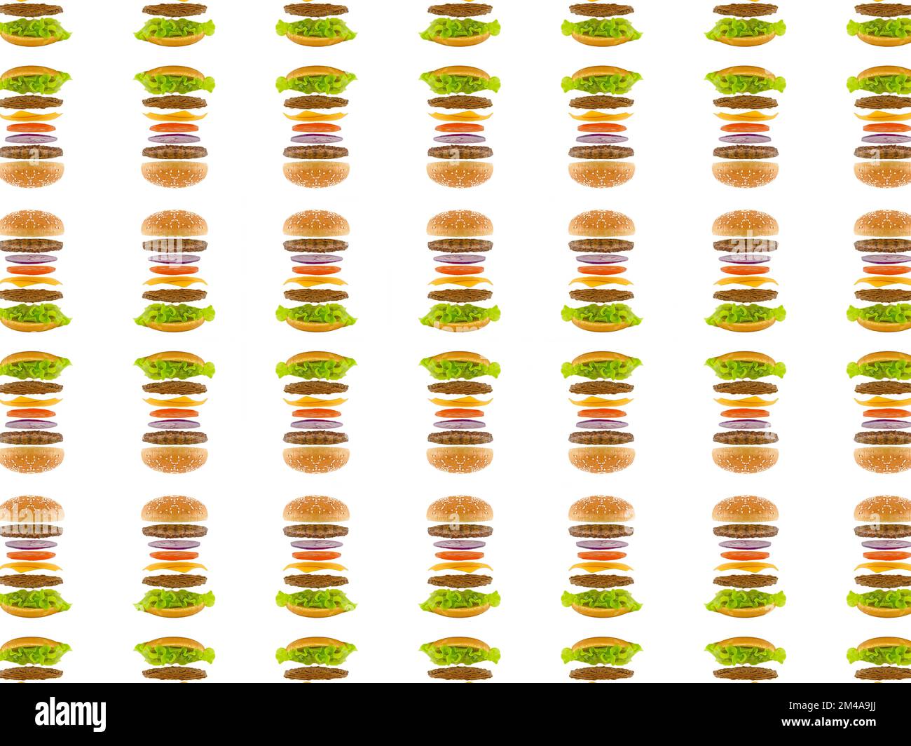 burger fast food on plates on white background texture, pattern Stock ...