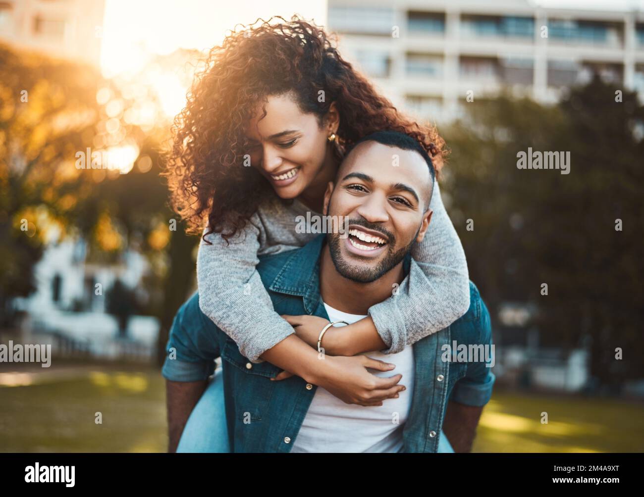 We always have a good time together. a young couple having fun together ...