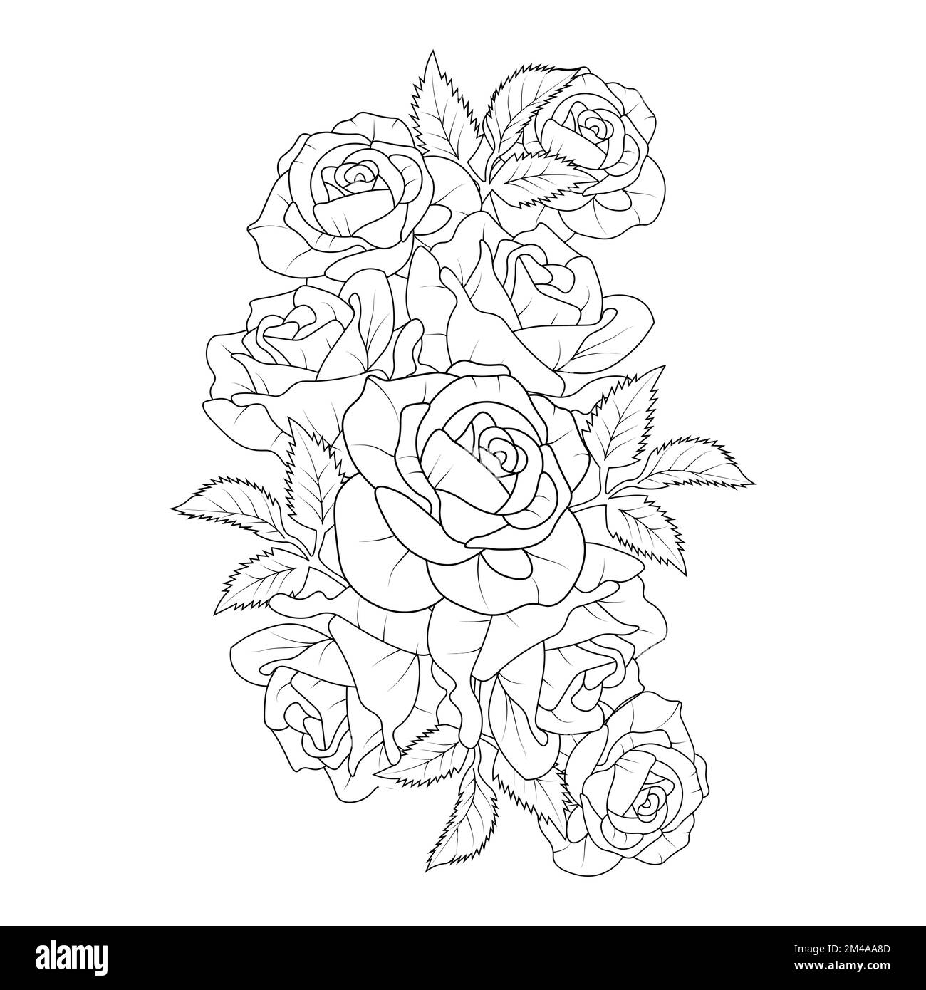 rose illustration of pencil line art with doodle style adult coloring ...