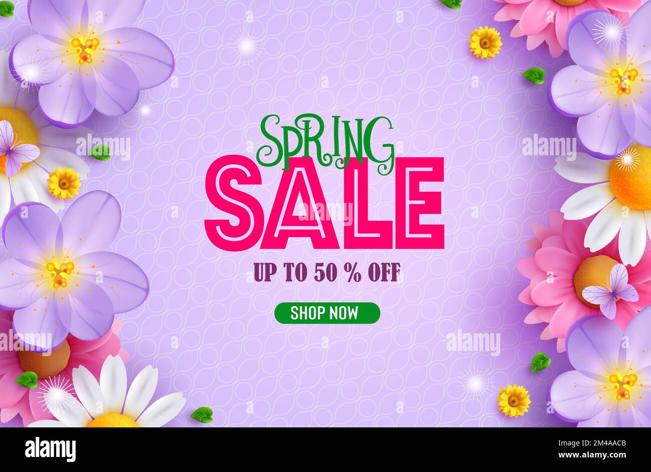 Spring sale text vector banner design. Spring promo discount offer with ...
