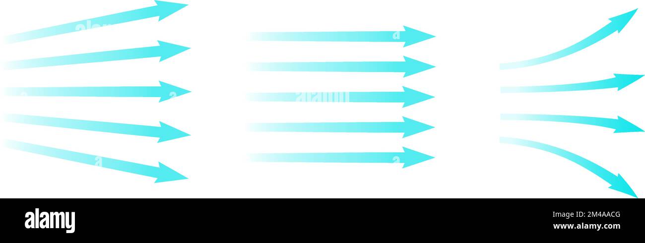 Air flow. Set of blue arrows showing direction of air movement. Wind direction arrows. Blue cold ...