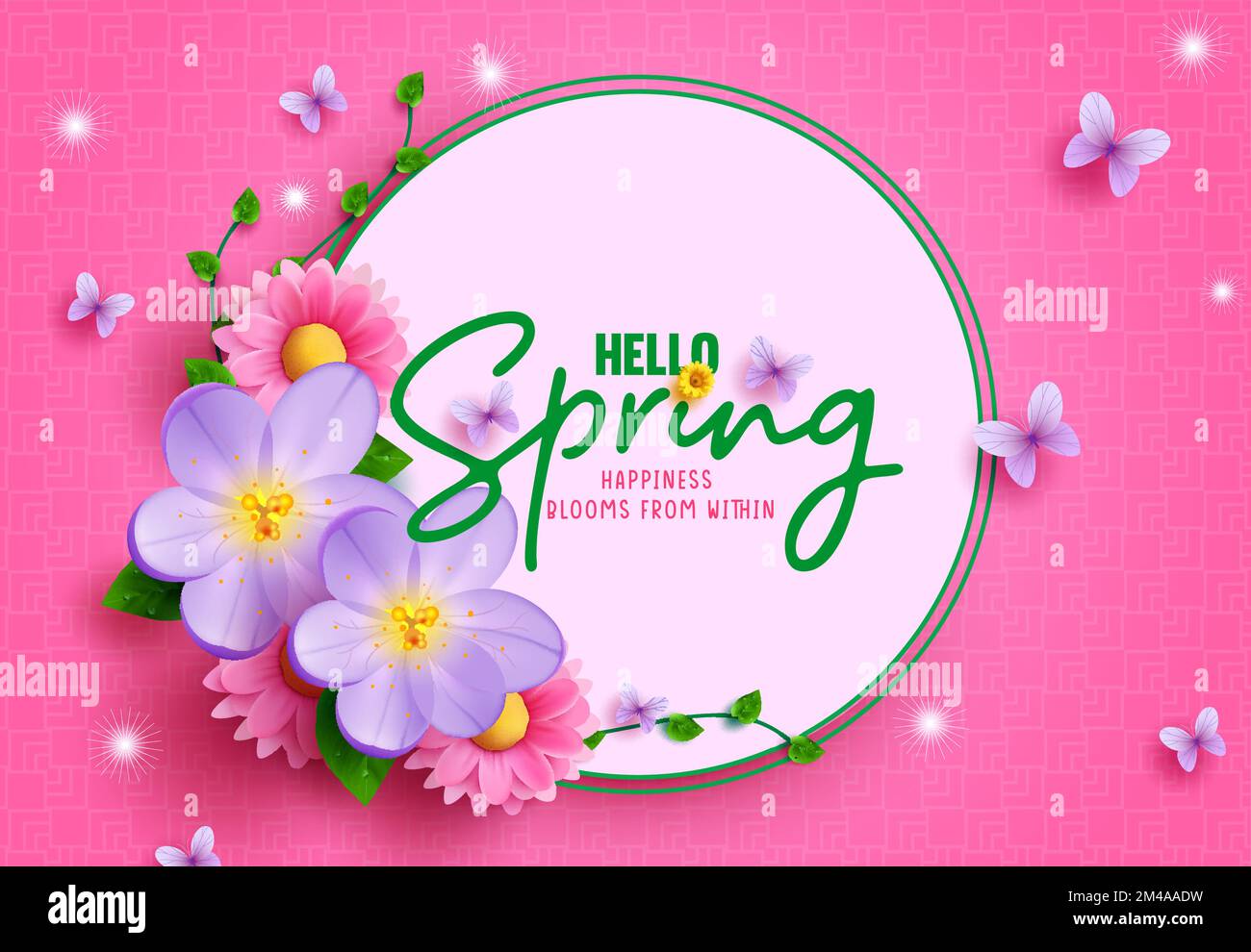 Hello spring text vector template design. Spring hello text in circle ...