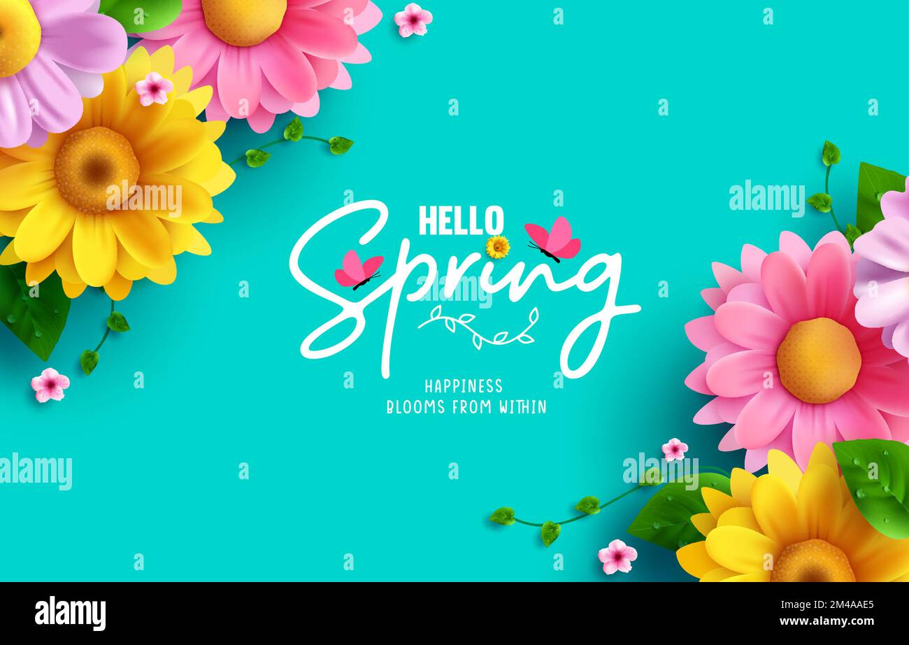 Hello spring text vector background design. Spring greeting typography ...