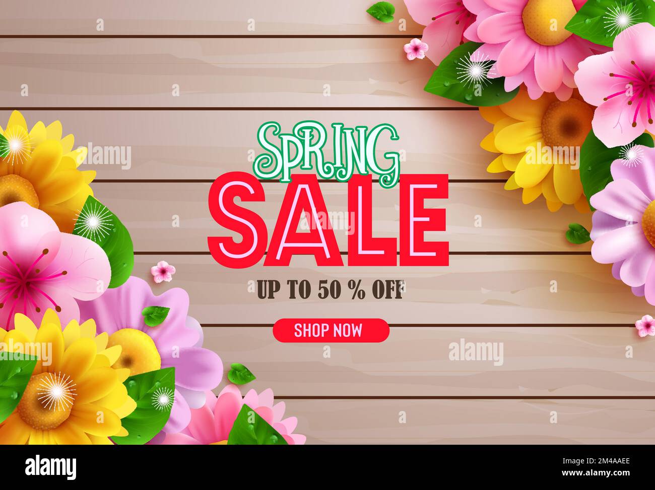 Spring sale vector banner design. Spring promo discount text with ...
