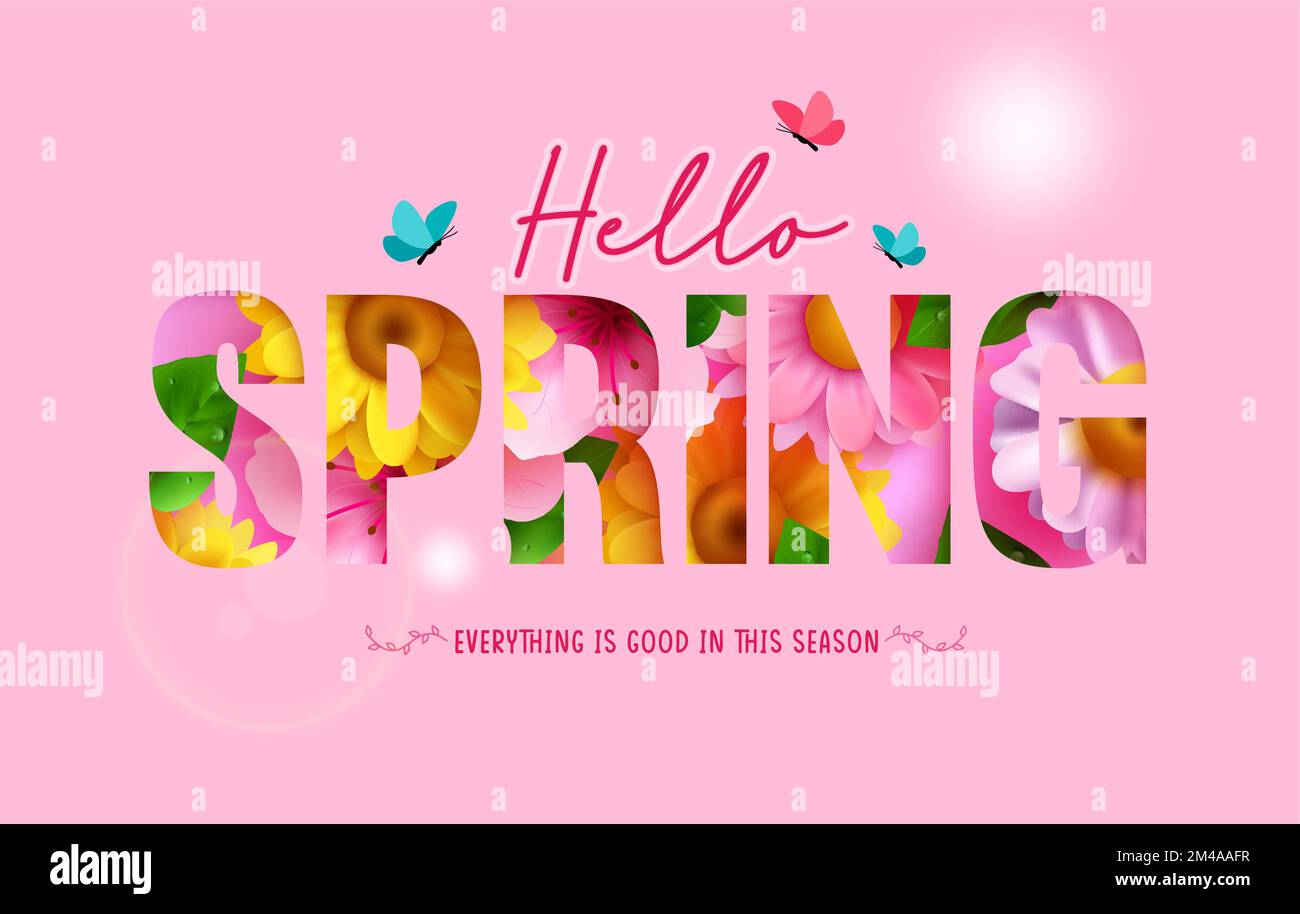 Spring text vector background design. Hello spring typography with ...