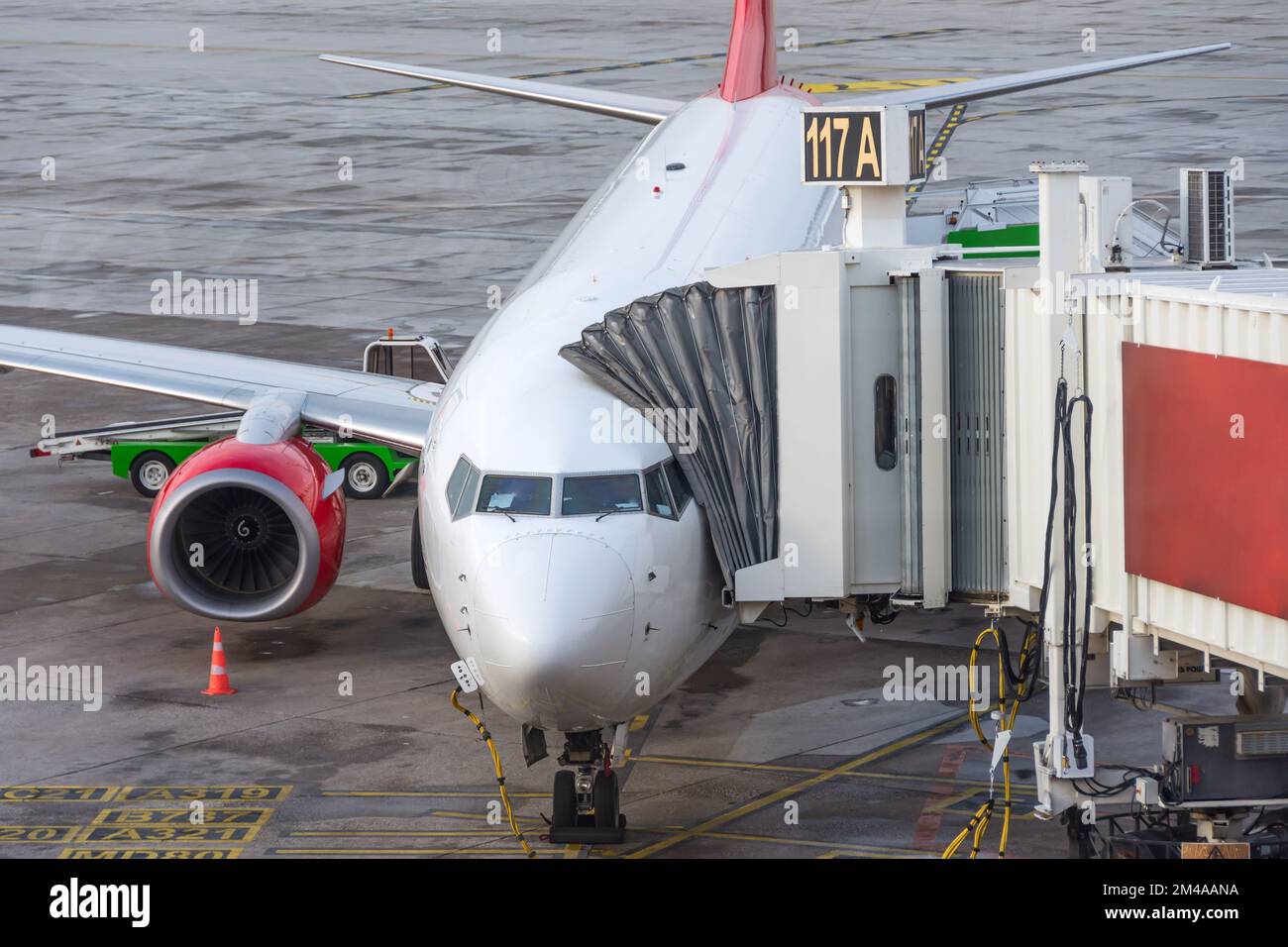 Airplane is docked with teleport to gate of terminal airport Stock ...