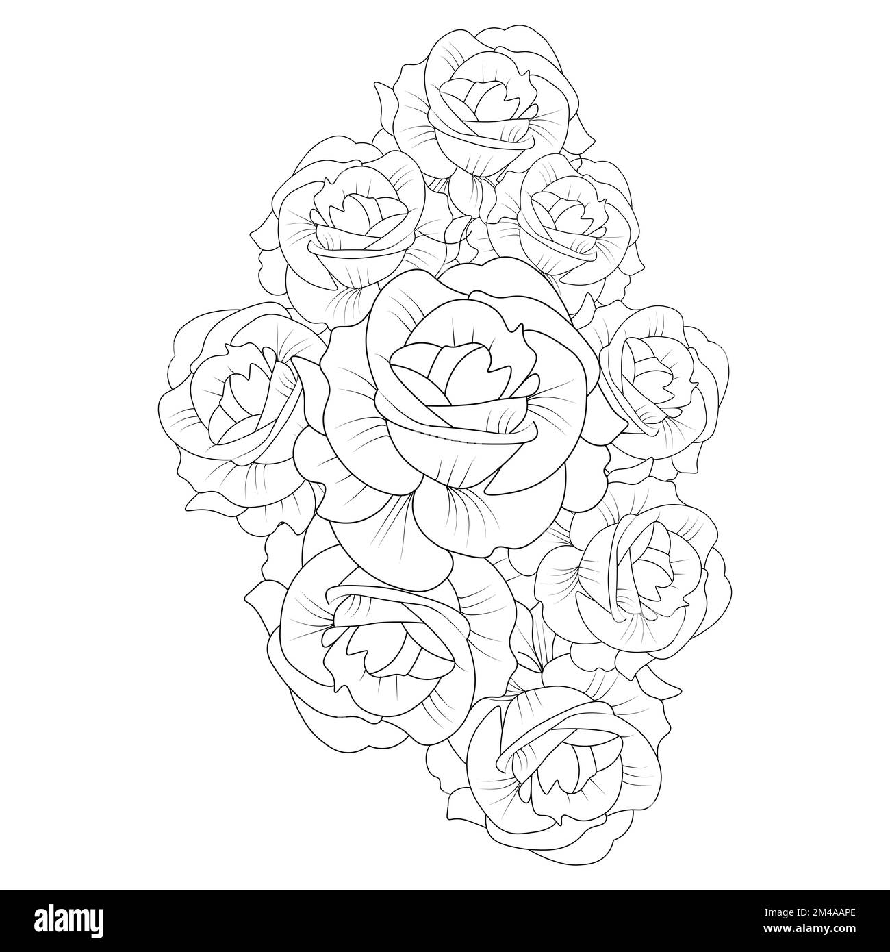 adult coloring book page of pink rose illustration with leaves and ...
