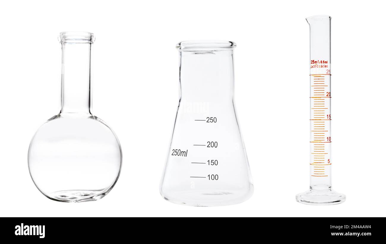 Laboratory glassware isolated over white background Stock Photo - Alamy