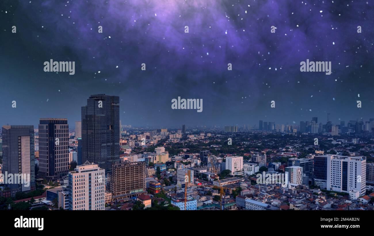 Skyscrapers and modern buildings with the night scene background Stock ...