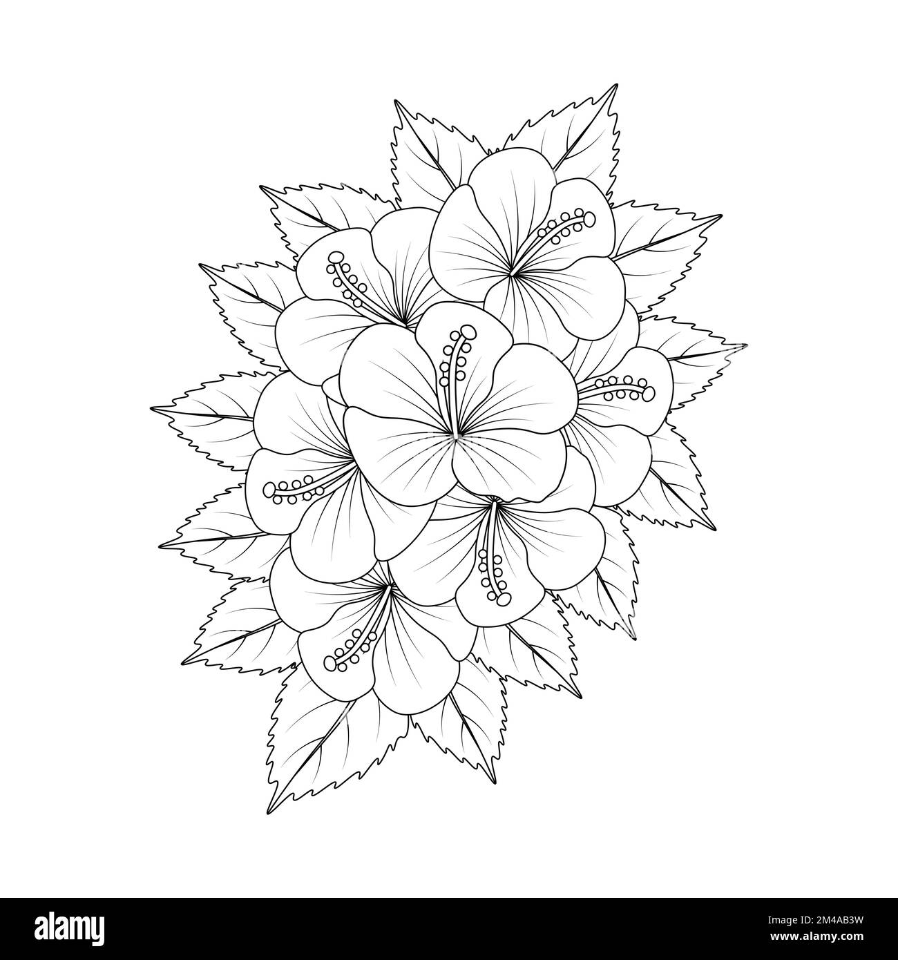 hibiscus flower coloring page illustration with line art stroke of ...