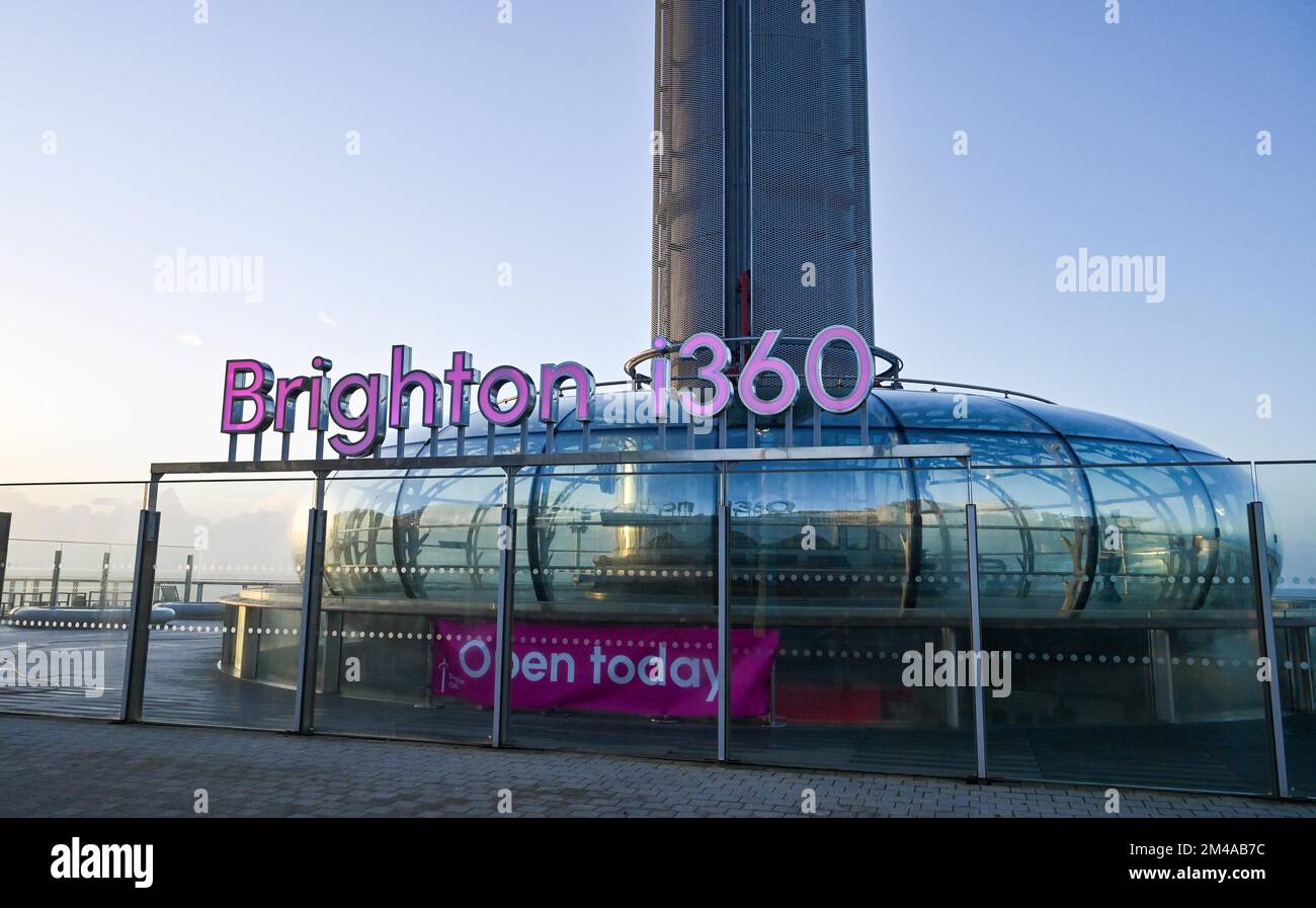 The Brighton i360 observation tower with new branding logo tourist ...