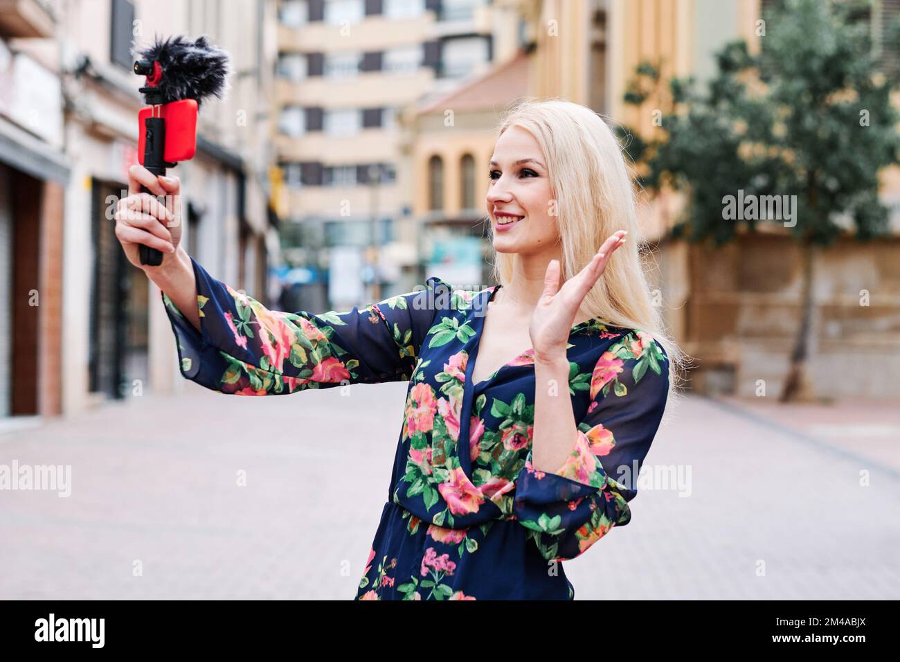 Blonde woman selfie to camera hi-res stock photography and images - Alamy
