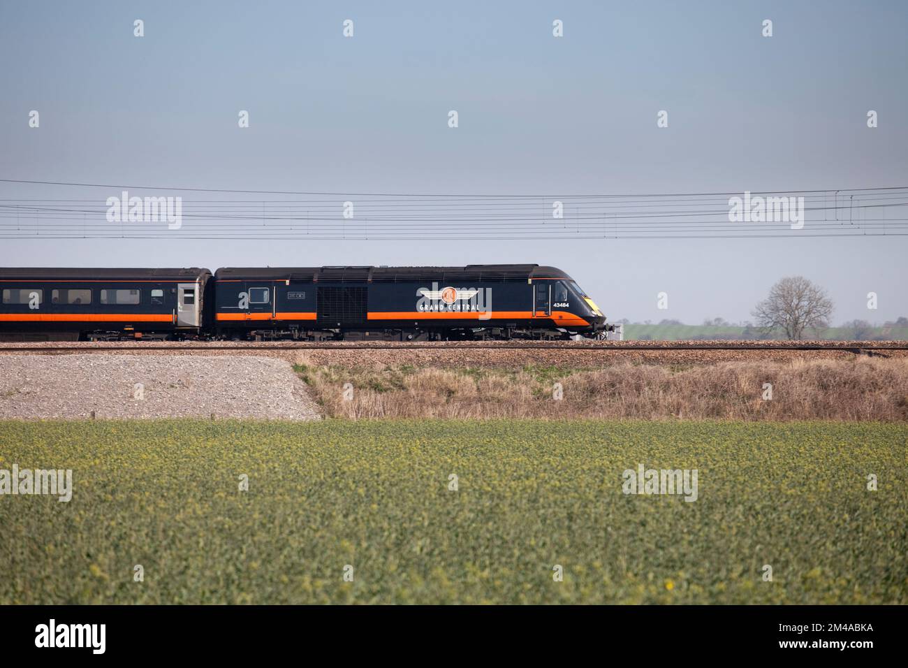 Arriva Grand Central High speed train passing Northallerton on the east ...