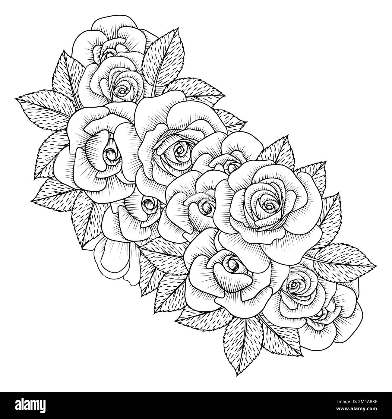 flowers rose hand drawn coloring page with decorative stylish line art ...