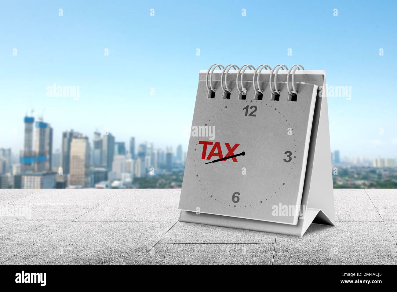 Clock countdown for taxes inside the calendar with a cityscape ...