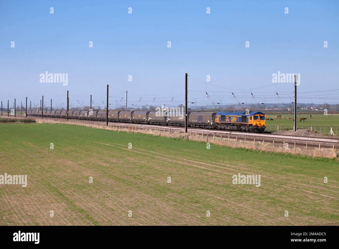 GB Railfreight class 66 diesel locomotive 66730 hauling a train load of ...
