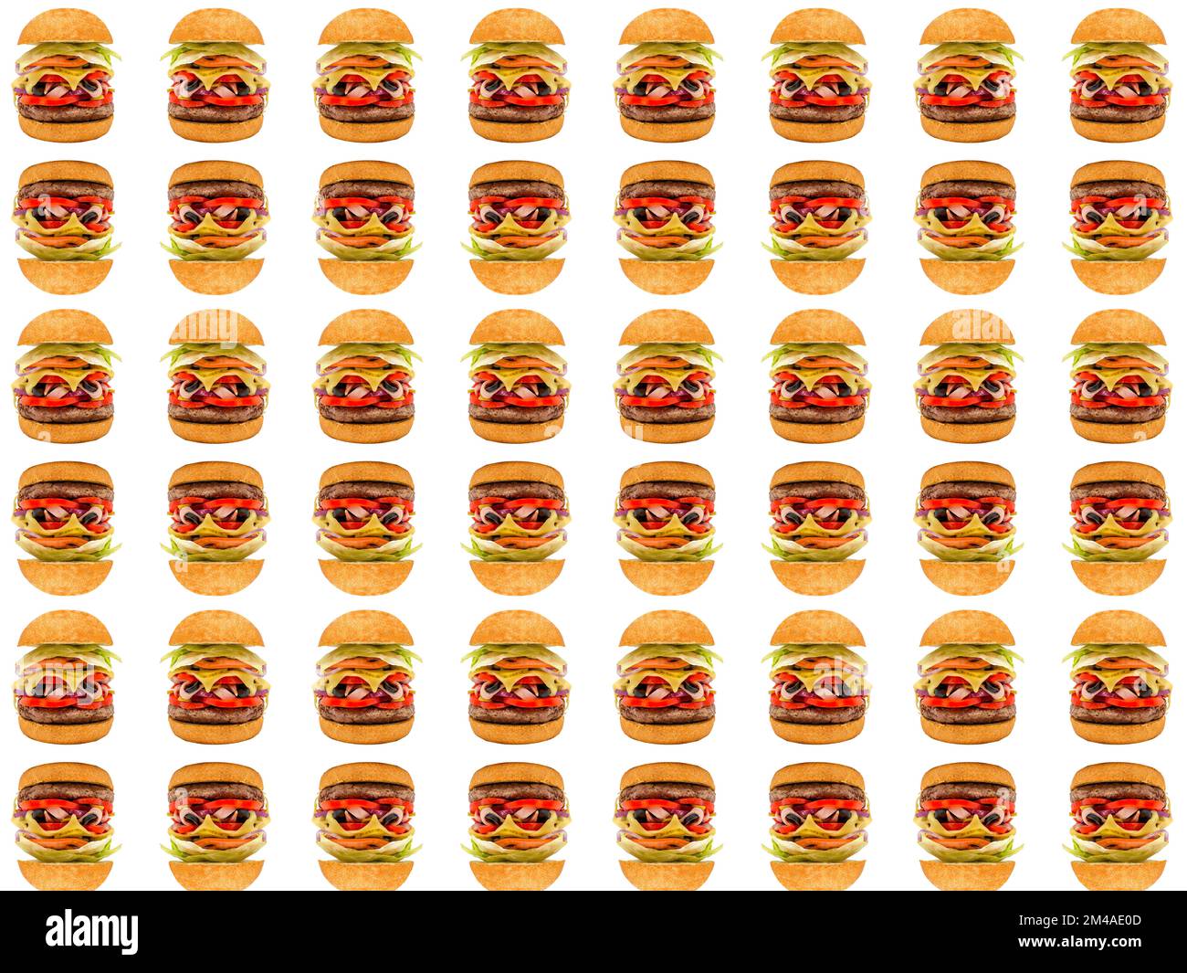 burger fast food on plates on white background texture, pattern Stock ...