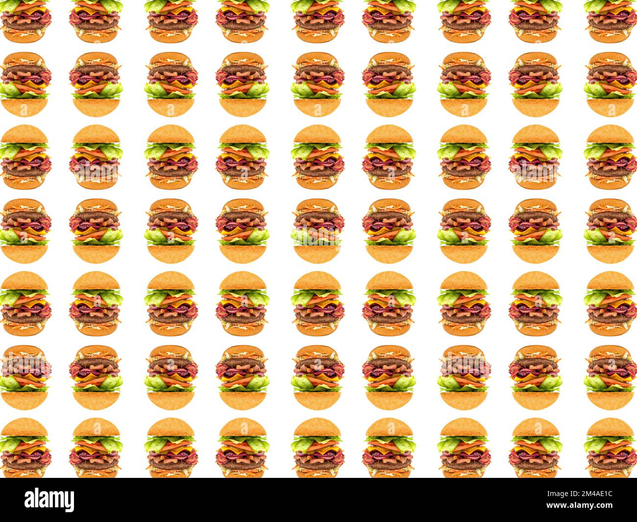burger fast food on plates on white background texture, pattern Stock ...