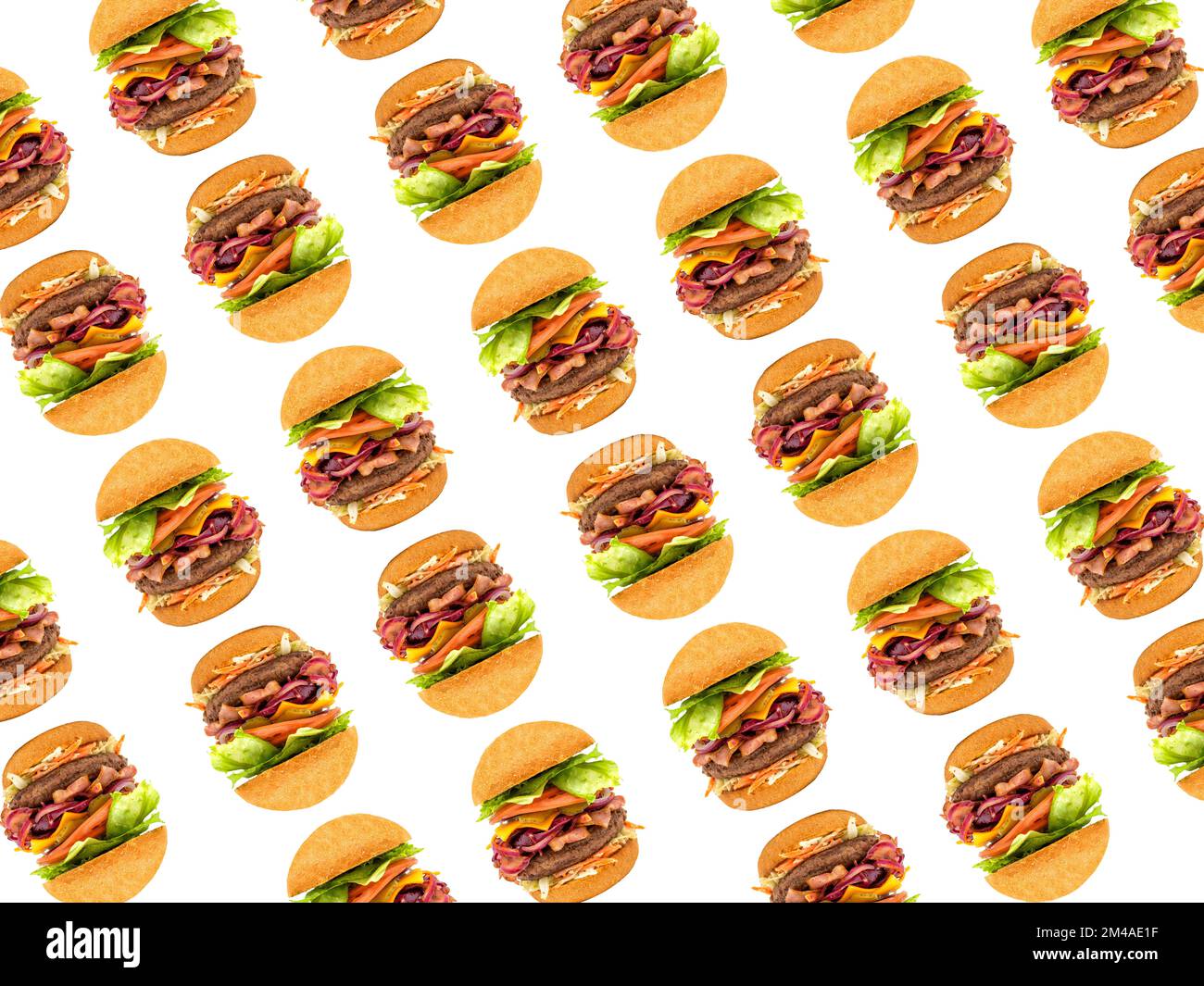 burger fast food on plates on white background texture, pattern Stock ...
