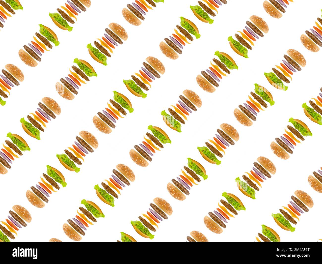 burger fast food on plates on white background texture, pattern Stock ...