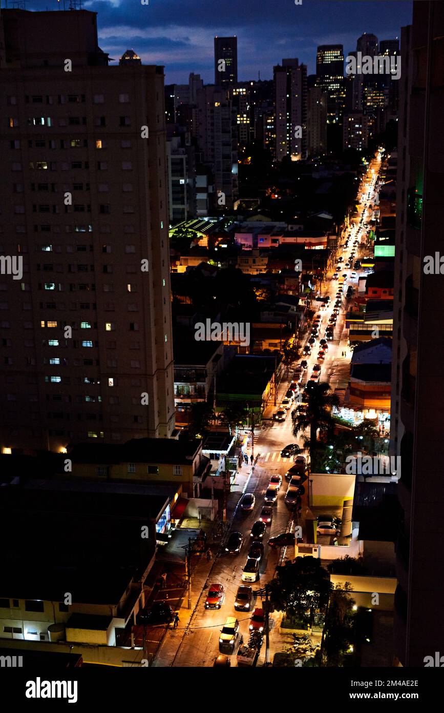 The best things only come alive at night. Aerial shot of traffic in the ...