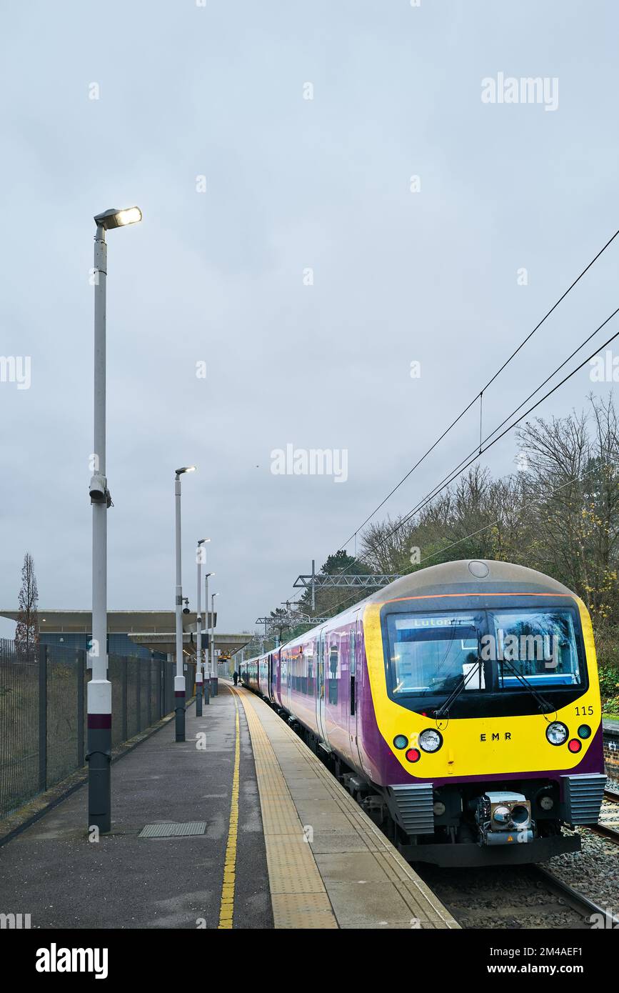A train waits on the railway line at the EMR rail station, Corby ...
