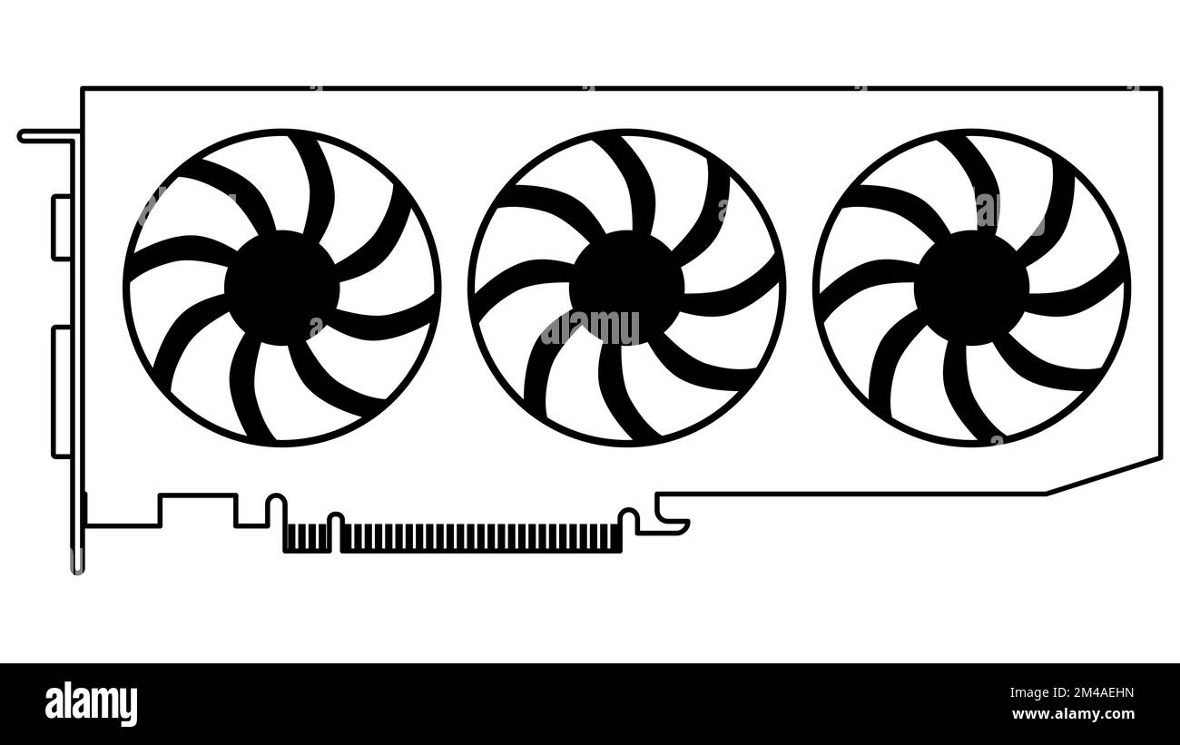 Silhouette of computer graphics card for pc with three fans isolated on ...