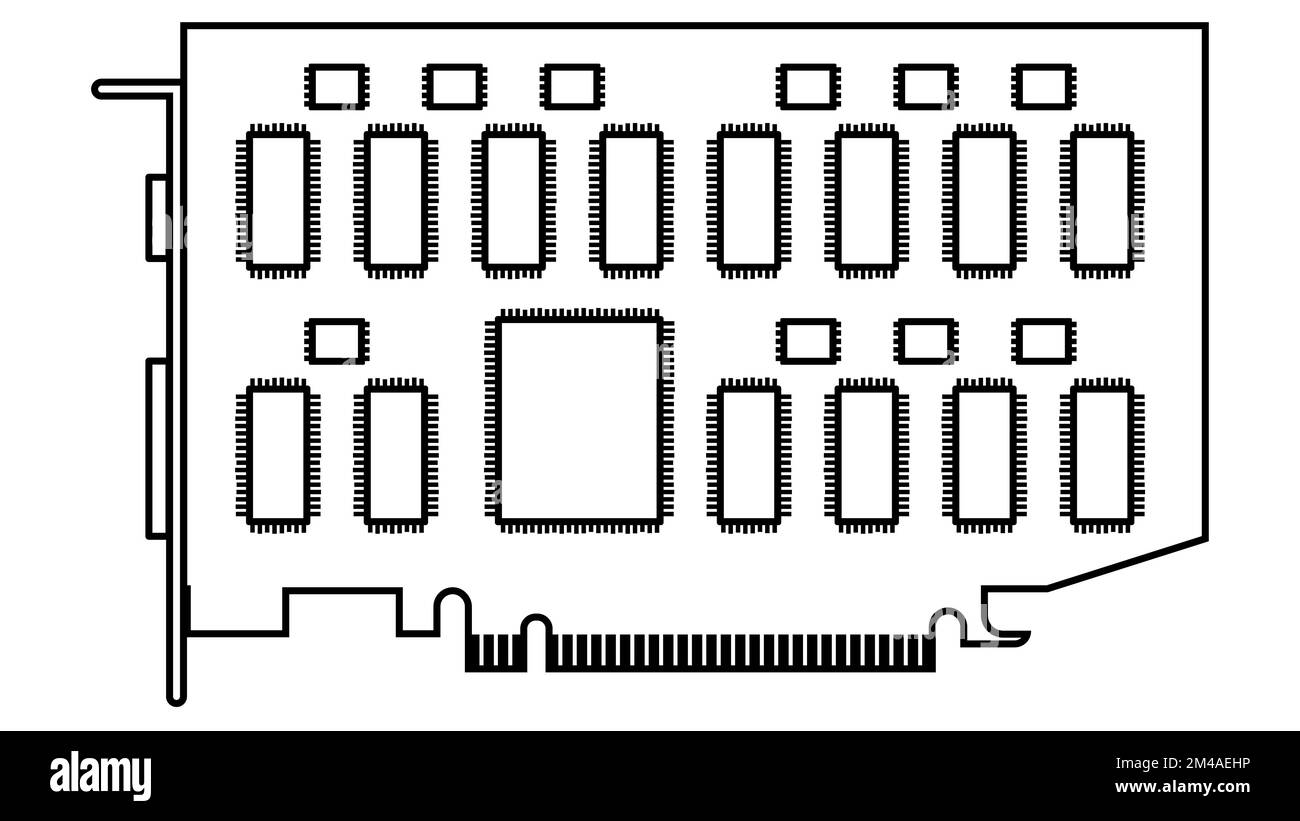 Silhouette of computer board for pc with chipsets isolated on white ...