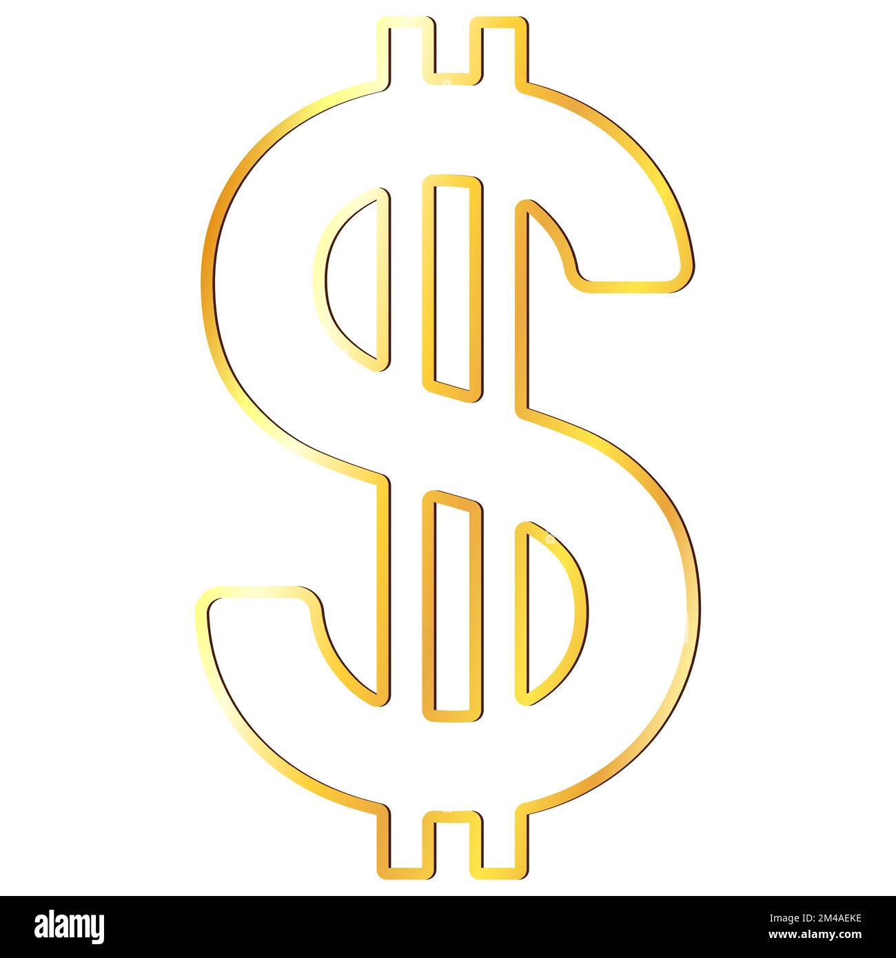 American Dollar USD currency golden sign outline in front view isolated ...
